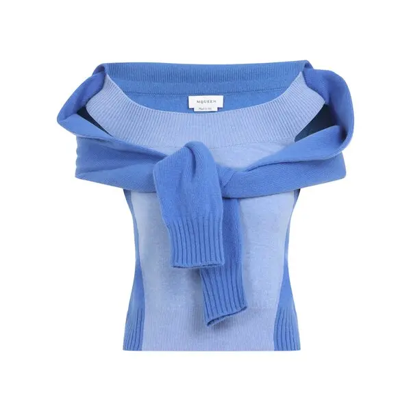 Alexander McQueen Layered Knit Top With Cut-out Detail - Blue