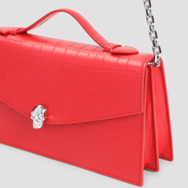 Alexander McQueen Skull Top Handle Bag In Crocodile-embossed Calf Leather - Red