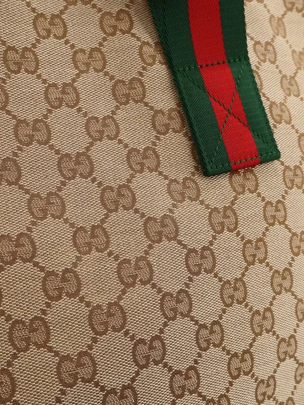 Gucci Gg Fabric Shopping Bag With Nastro Web Handles