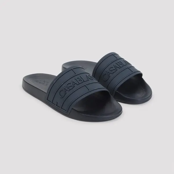Casablanca Logo Embossed Rubber Slides - Blue