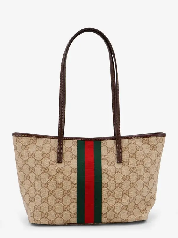 Gucci Gg Fabric Shopping Bag With Web Detail - Cream