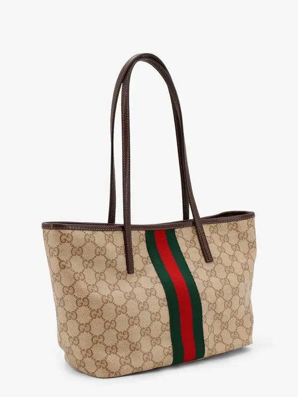 Gucci Gg Fabric Shopping Bag With Web Detail - Cream