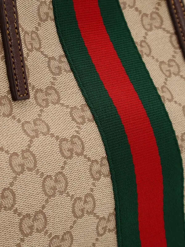Gucci Gg Fabric Shopping Bag With Web Detail - Cream