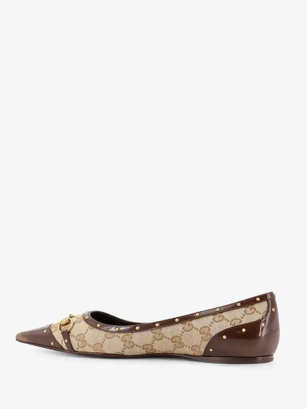 Gucci Savoy Gg Fabric Ballerinas With Stud Detail And Horsebit - Cream