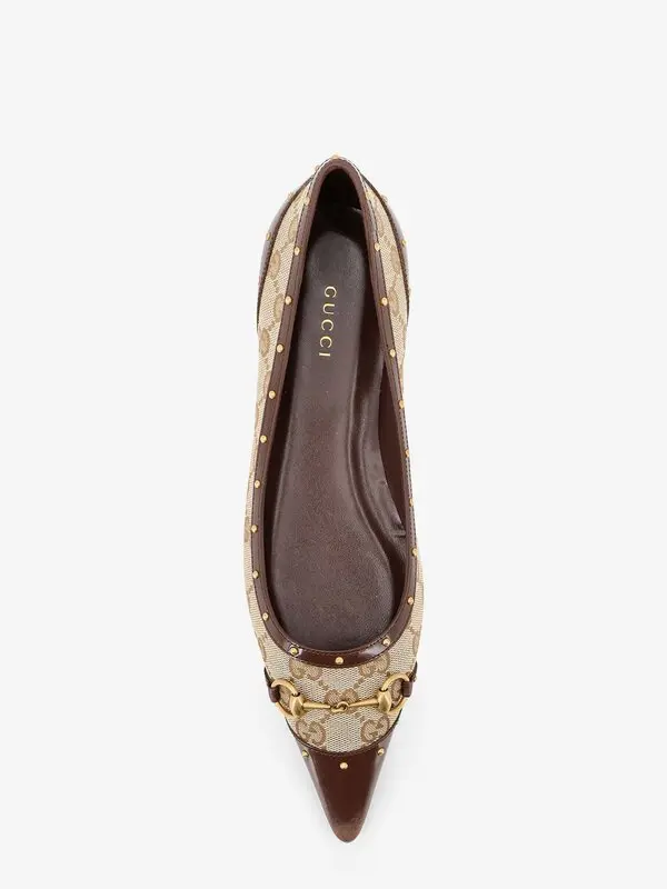 Gucci Savoy Gg Fabric Ballerinas With Stud Detail And Horsebit - Cream