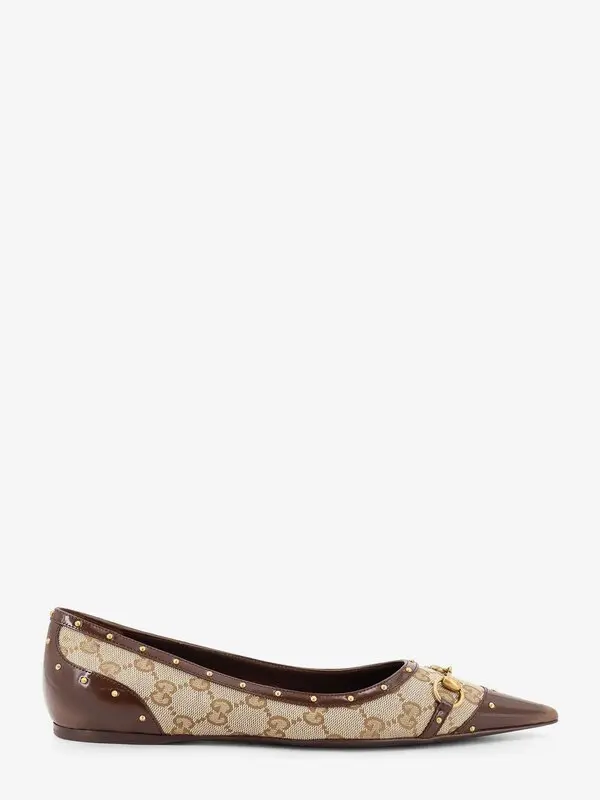 Gucci Savoy Gg Fabric Ballerinas With Stud Detail And Horsebit - Cream