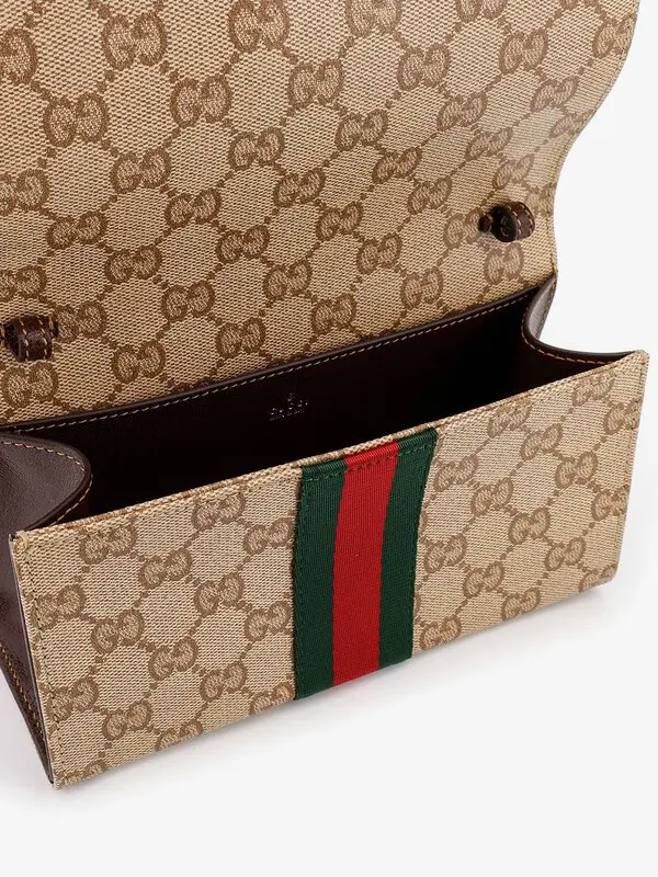 Gucci Gg Fabric Shoulder Bag With Nastro Web Detail - Cream