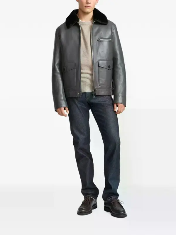 YVES SALOMON Shearling Collar Leather Jacket