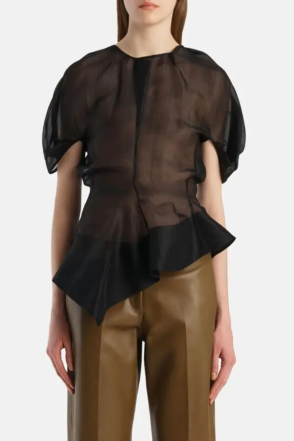 Khaite Rumi Draped Silk-organza Top - Nero