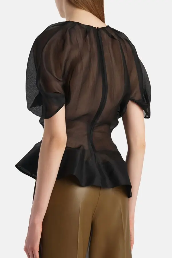 Khaite Rumi Draped Silk-organza Top - Nero