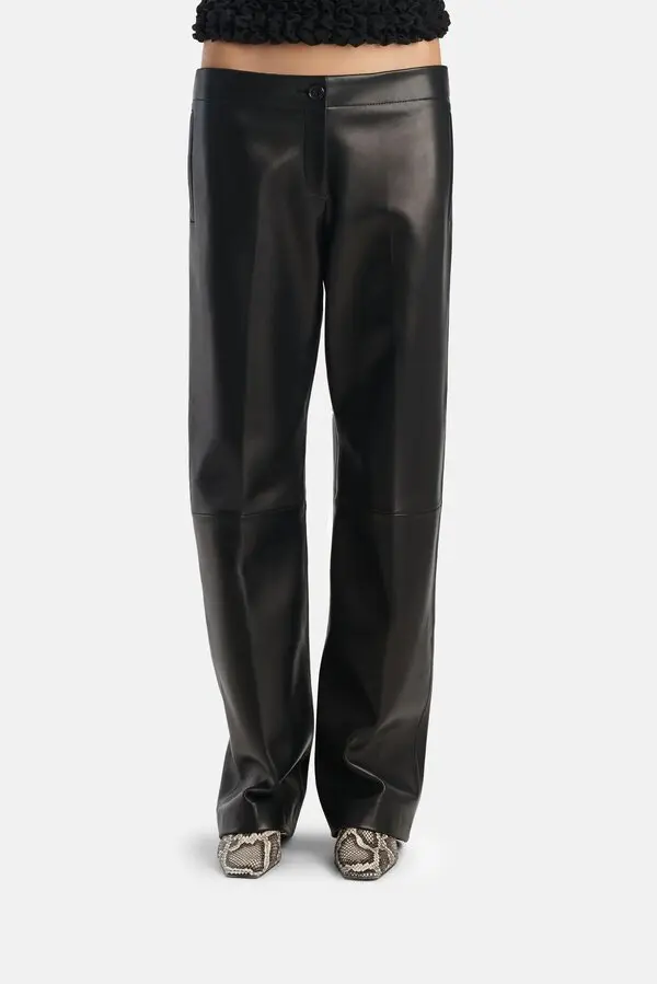 Khaite Mita Trousers In Plongé Leather - Black