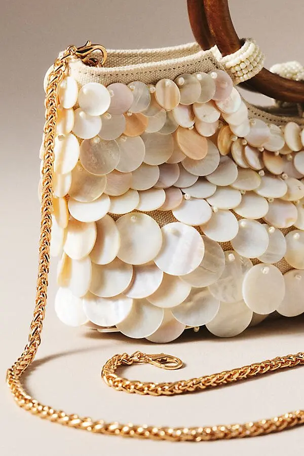 URBAN EXPRESSIONS Scarlett Handbag With Seashell Embellishments And Wooden Handles