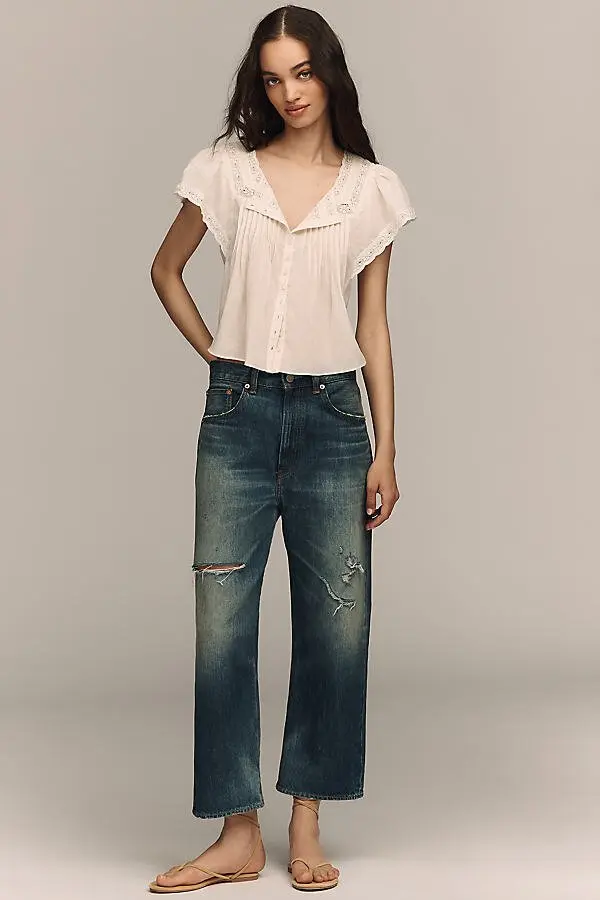 RAISONNEL Cotton Pintuck Blouse With Lace Trim