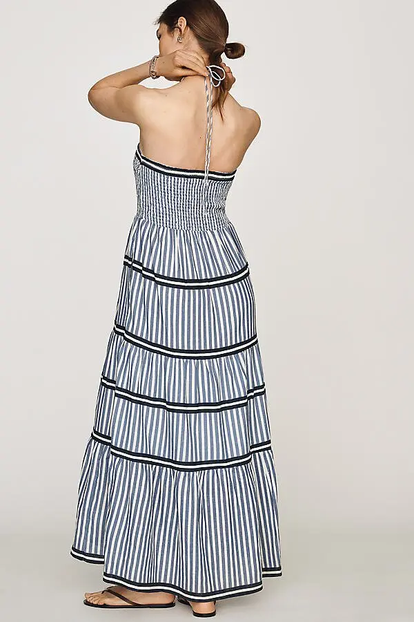 Anthropologie Linen Cotton Halter Midi Dress