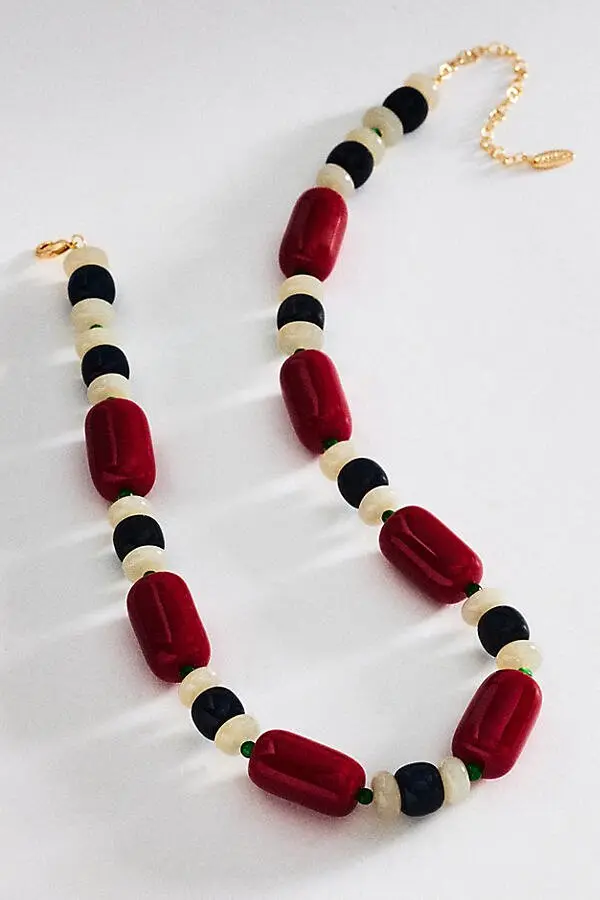 Anthropologie Coastal Beaded Necklace - Red/navy