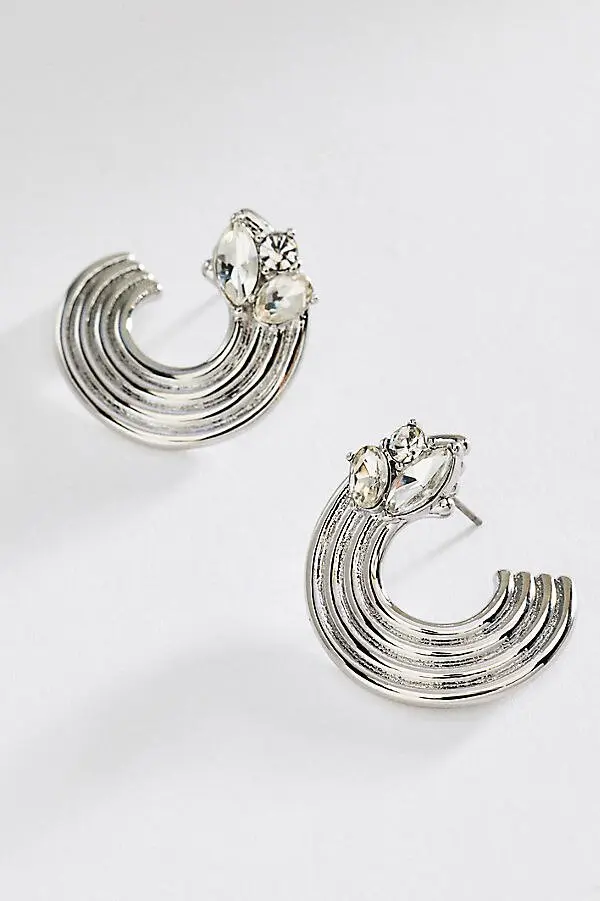 Anthropologie Circular Ribbed Post Earrgs - Silver