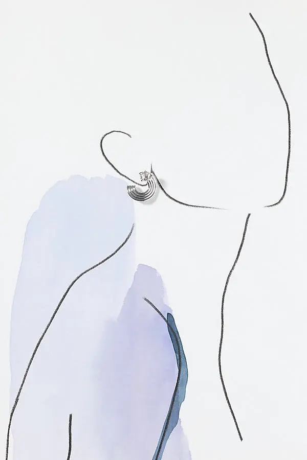 Anthropologie Circular Ribbed Post Earrings - Silver