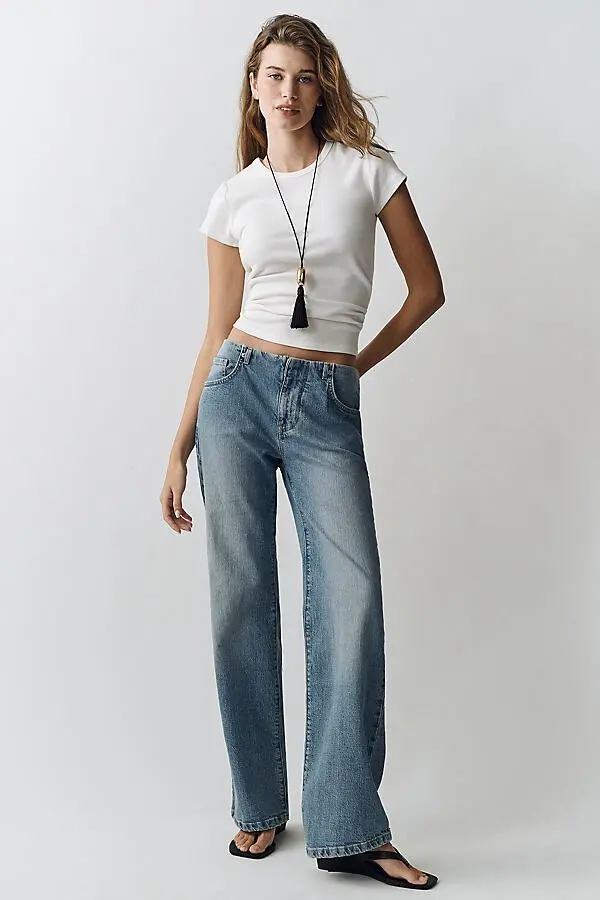 PILCRO Mid Rise Clean Waist Stovepipe Jeans - Medium Denim