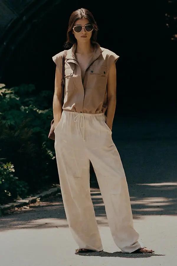 PILCRO Hanna Linen Blend Wide Leg Pants