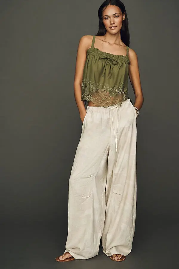 PILCRO Hanna Linen Blend Wide Leg Pants