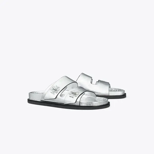 Tory Burch T Lock Burch Slide - Silver