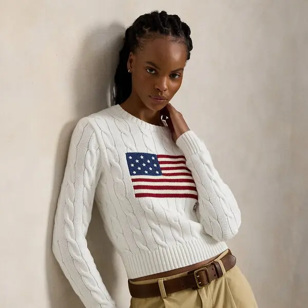 Ralph Lauren Flag Cable-knit Cotton Cropped Sweater - Ceramic White