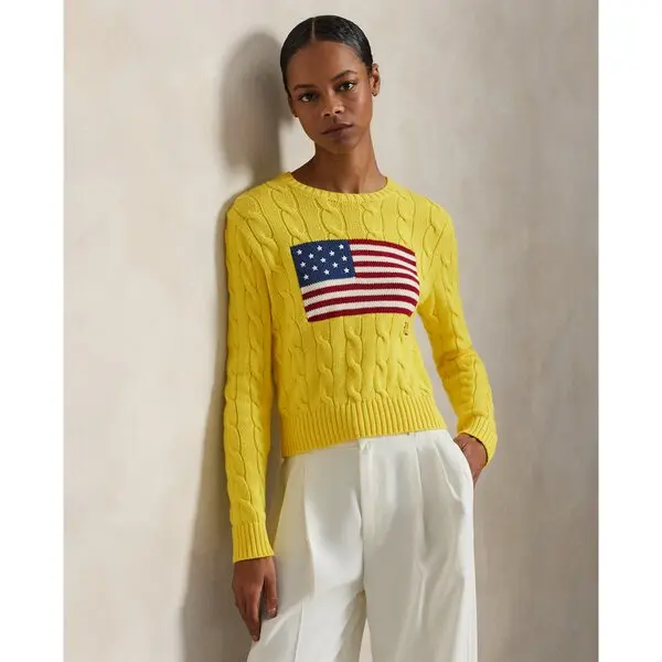 Ralph Lauren Flag Cable-knit Cotton Cropped Sweater - Lemon Crush