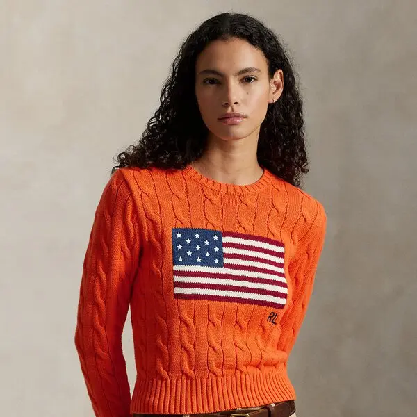 Ralph Lauren Flag Cable-knit Cotton Cropped Sweater - Sailing Orange