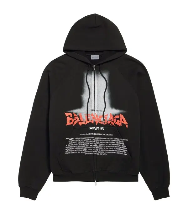 Balenciaga Cotton Graphic Print Hoodie - Black