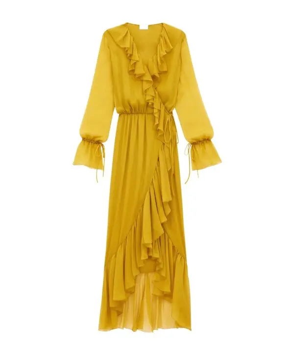 Saint Laurent Ruffled V-neck Dress - Yellow