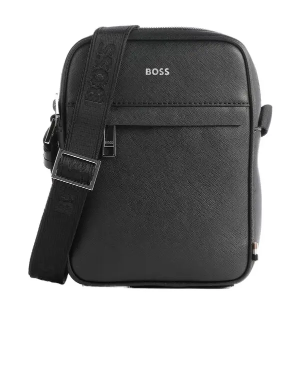 Hugo Boss Logo-print Leather Messenger Bag - Black