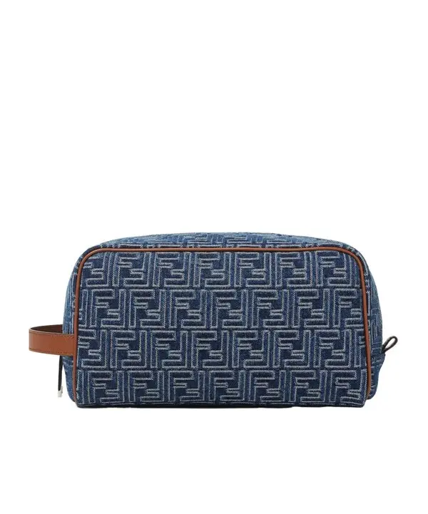 Fendi Medium Toiletry Case In Ff Jacquard - Blue