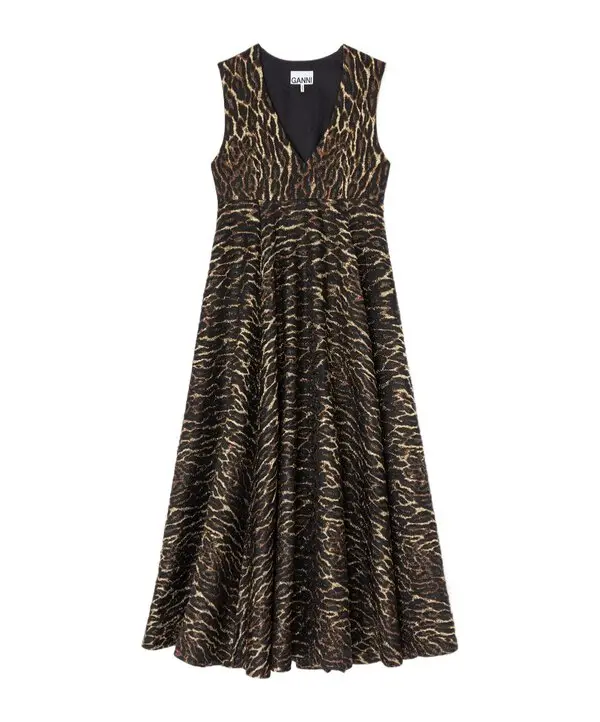 GANNI Metallic Cloque Long Dress - Bronze