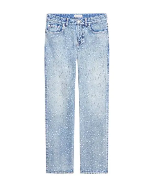 Balenciaga All-over Hole Detailed Low Waist Jeans - Blue