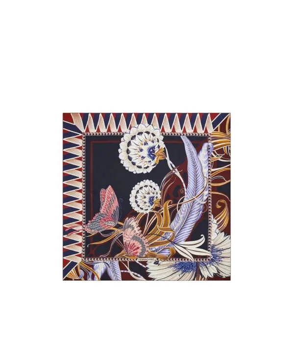 FERRAGAMO Giada Printed Scarf - Navy Blue/plum