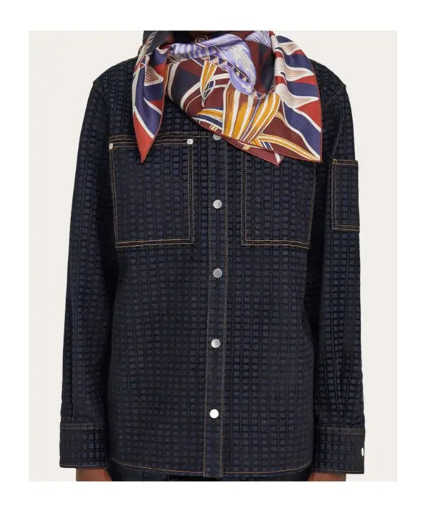 FERRAGAMO Giada Printed Scarf - Navy Blue/plum