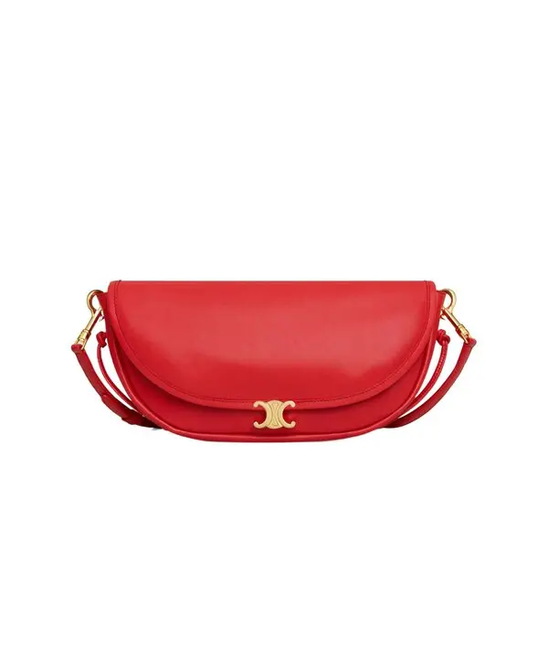 Celine Little Halfmoon Soft Triomphe Bag In Shiny Lambskin - Super Red