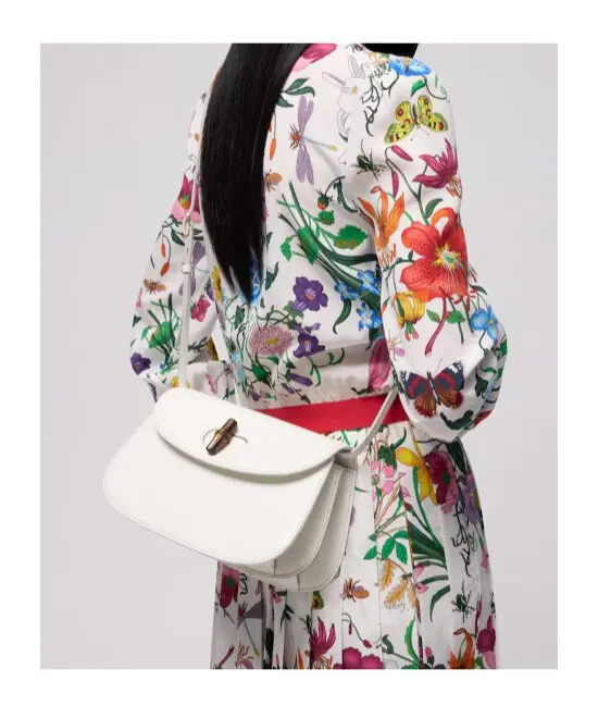 Gucci Bamboo Closure Shoulder Bag - White