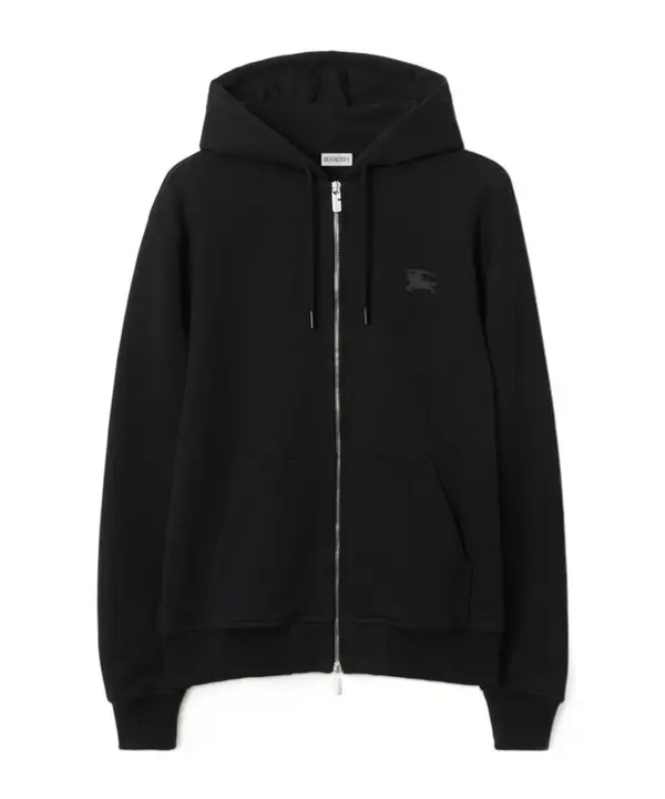 Burberry Zip-up Drawstring Hoodie With Equestrian Knight Motif - Black