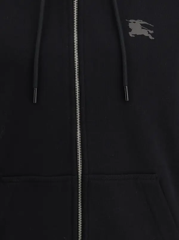Burberry Zip-up Drawstring Hoodie With Equestrian Knight Motif - Black