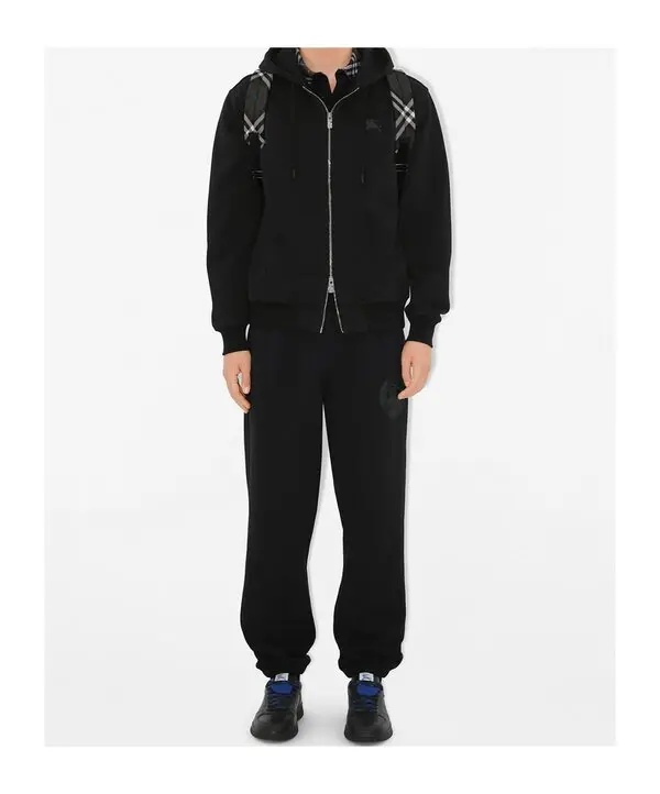 Burberry Zip-up Drawstring Hoodie With Equestrian Knight Motif - Black