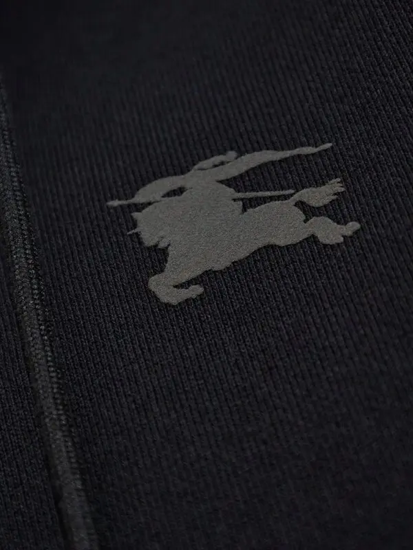 Burberry Zip-up Drawstring Hoodie With Equestrian Knight Motif - Black