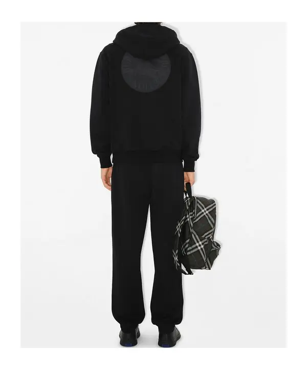 Burberry Zip-up Drawstring Hoodie With Equestrian Knight Motif - Black