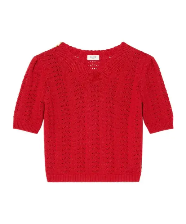 Celine Cotton Pointelle Knit Top
