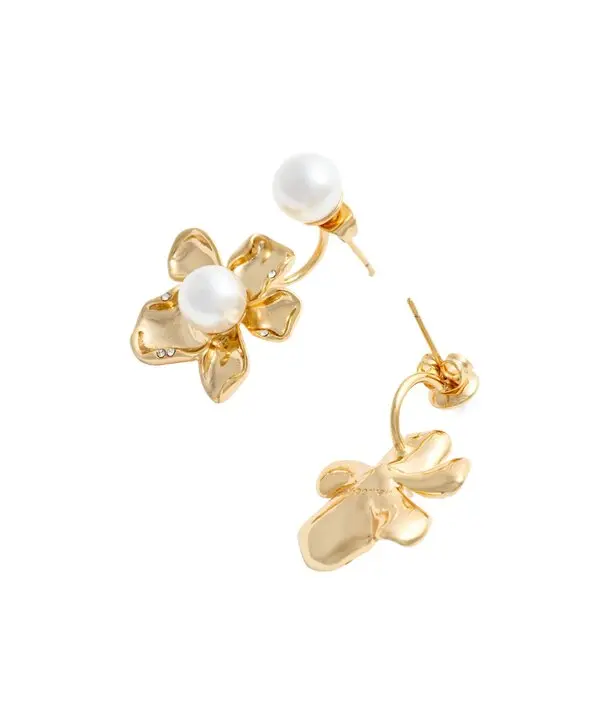 SELF-PORTRAIT Gold Flower Pearl Jacket Earrings