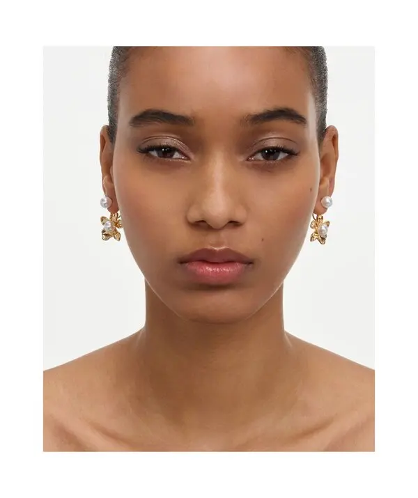 SELF-PORTRAIT Gold Flower Pearl Jacket Earrings