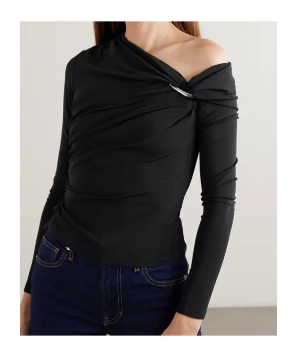 Veronica Beard Lozea Asymmetric Embellished Stretch-mesh Top