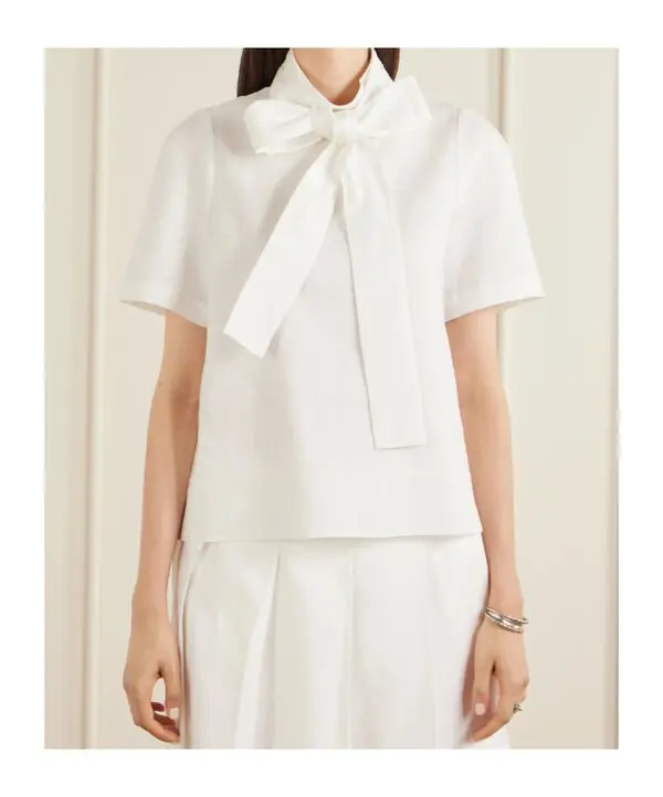 SHUSHU/TONG Short-sleeved Bow-detail High-neck Shirt