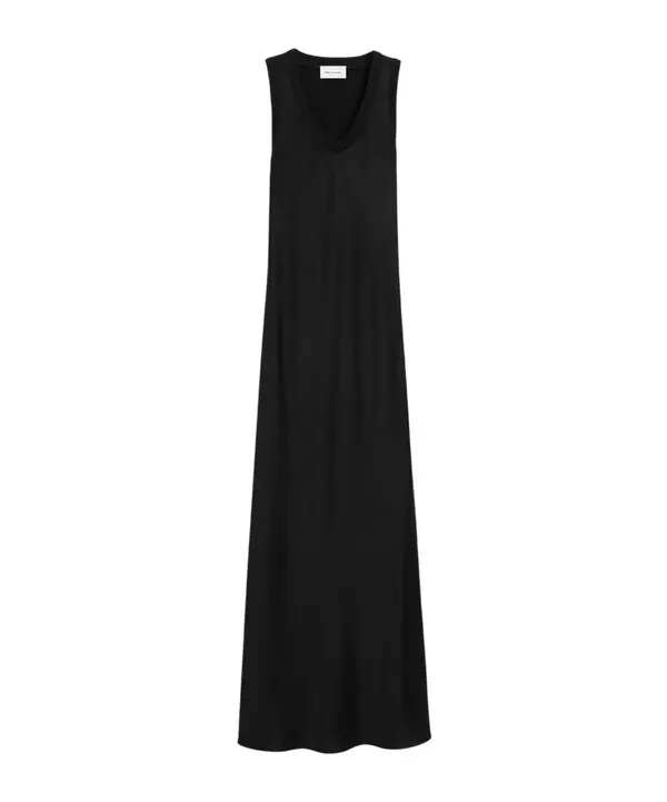 Ami Sleeveless Ribbed Trim Maxi Dress - Black