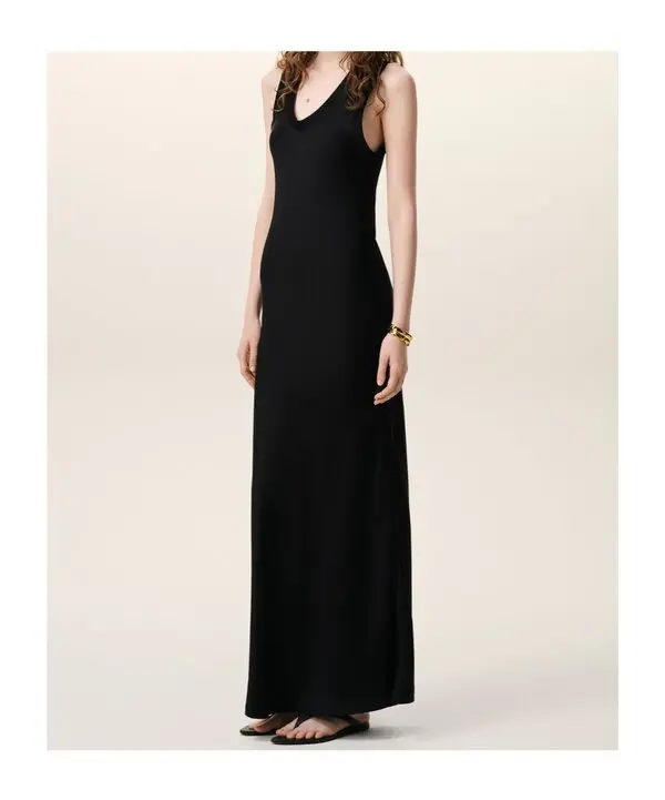 Ami Sleeveless Ribbed Trim Maxi Dress